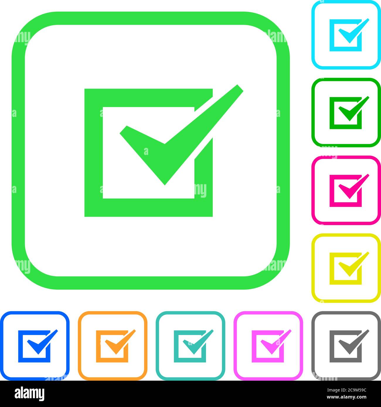 Checked box vivid colored flat icons in curved borders on white ...