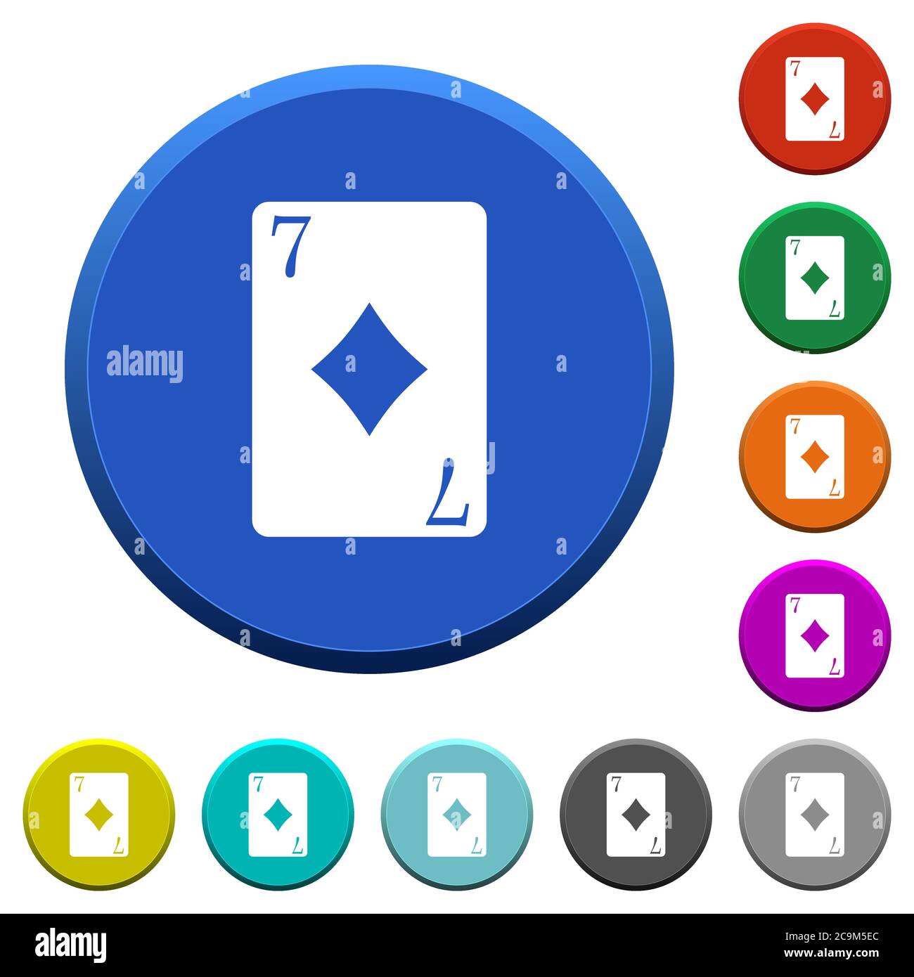 Seven of diamonds card round color beveled buttons with smooth surfaces ...