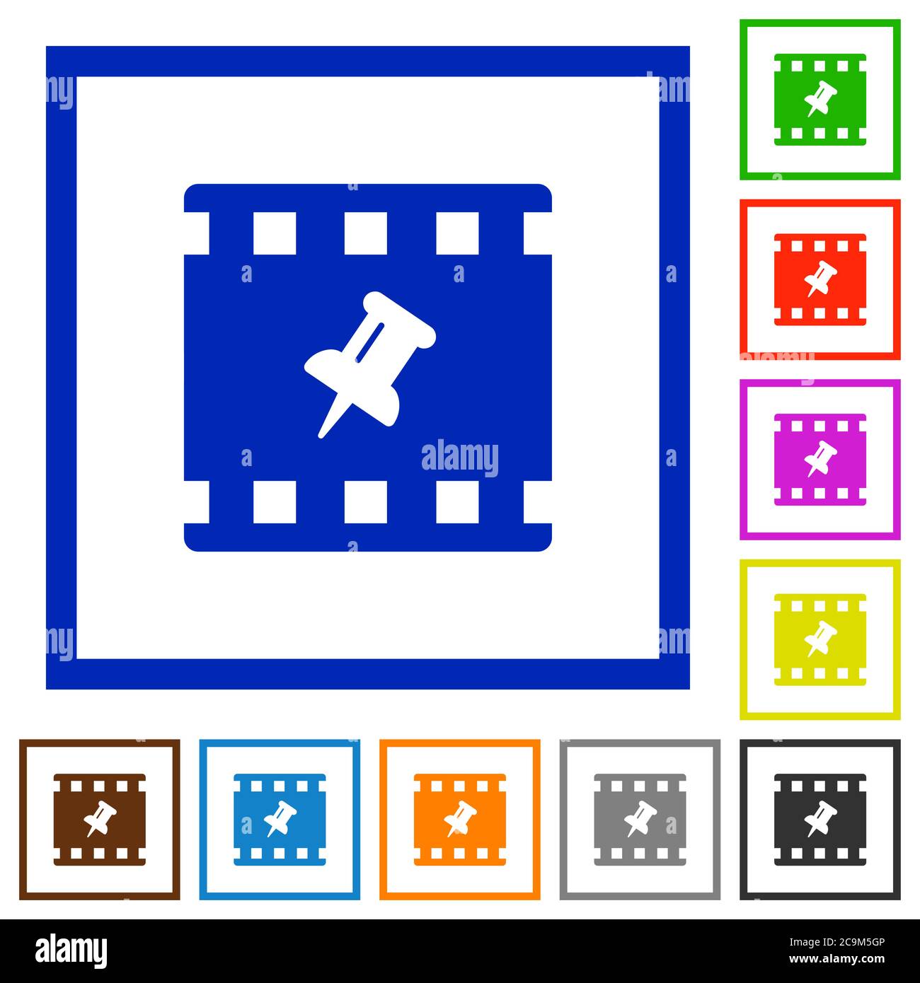Pin movie flat color icons in square frames on white background Stock ...