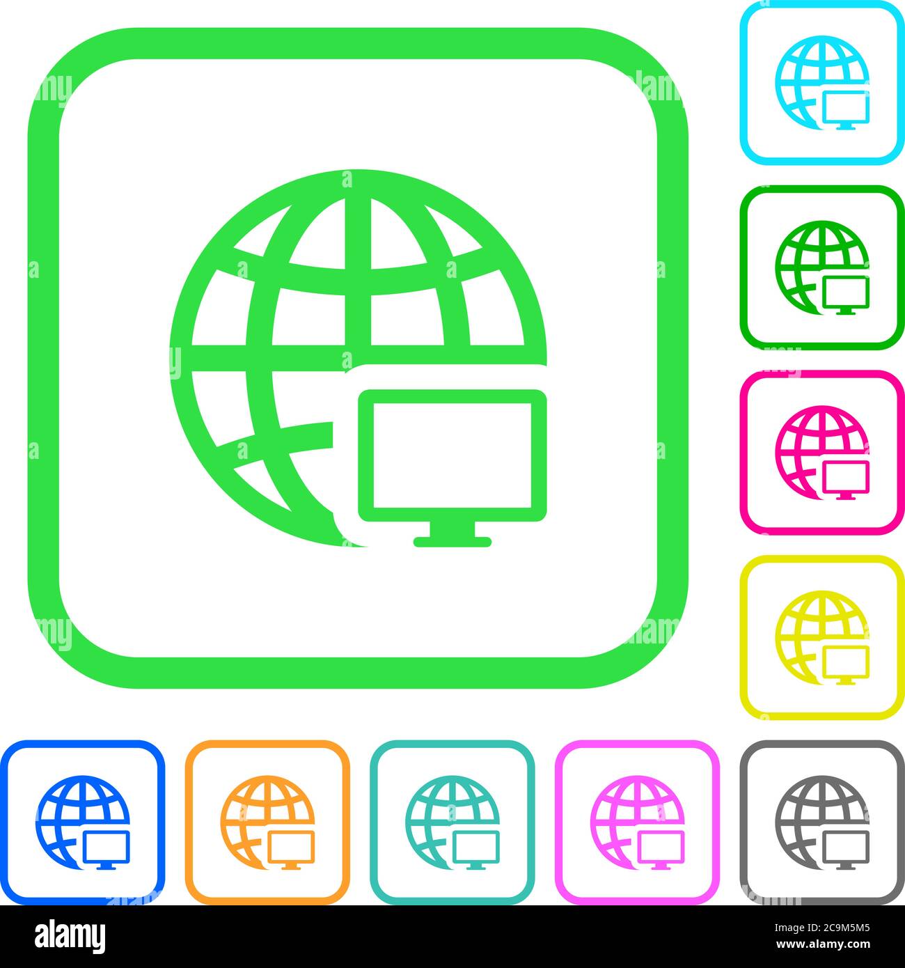 Remote terminal vivid colored flat icons in curved borders on white ...