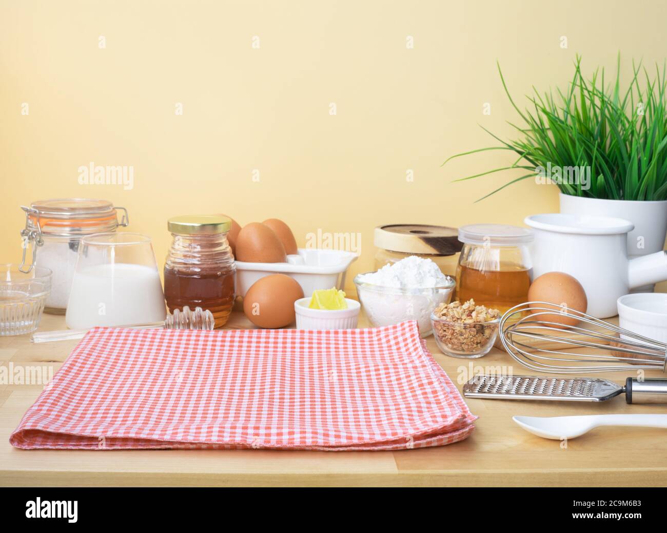 Selective focus.Cooking breakfast food or bakery with ingredient and ...