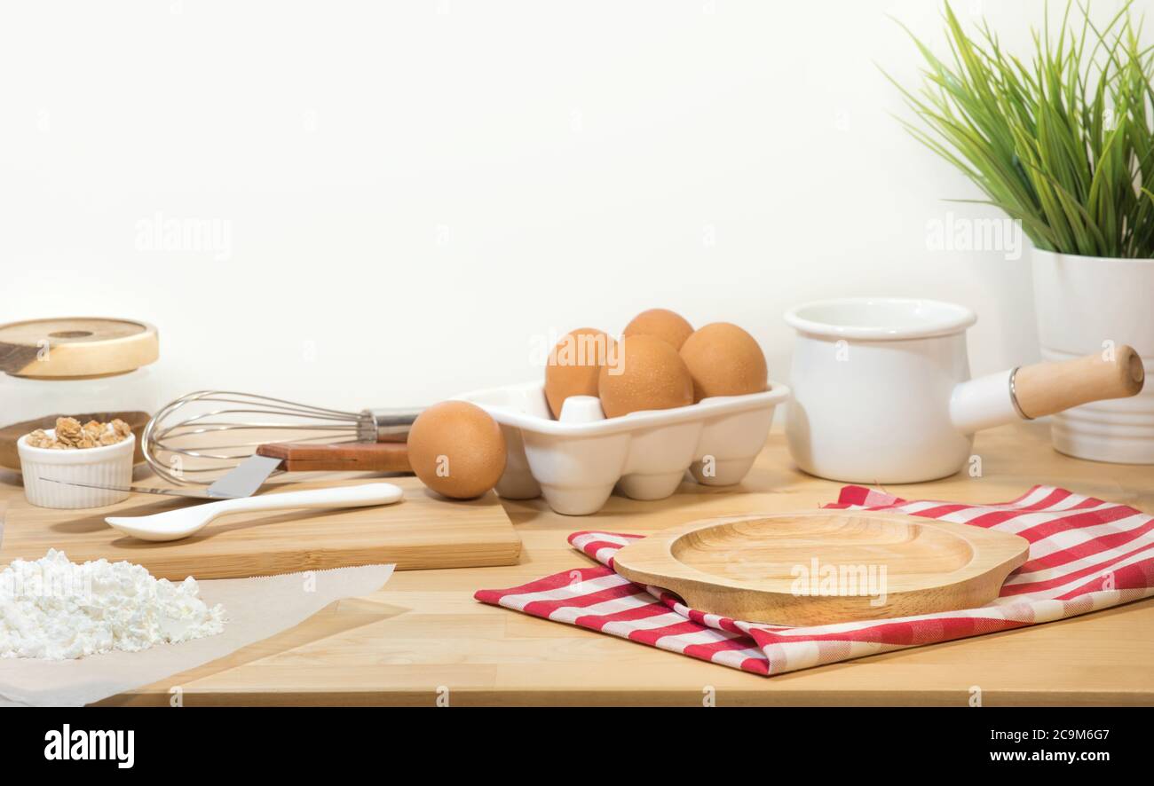 Selective focus/Cooking breakfast food or bakery with ingredient and ...