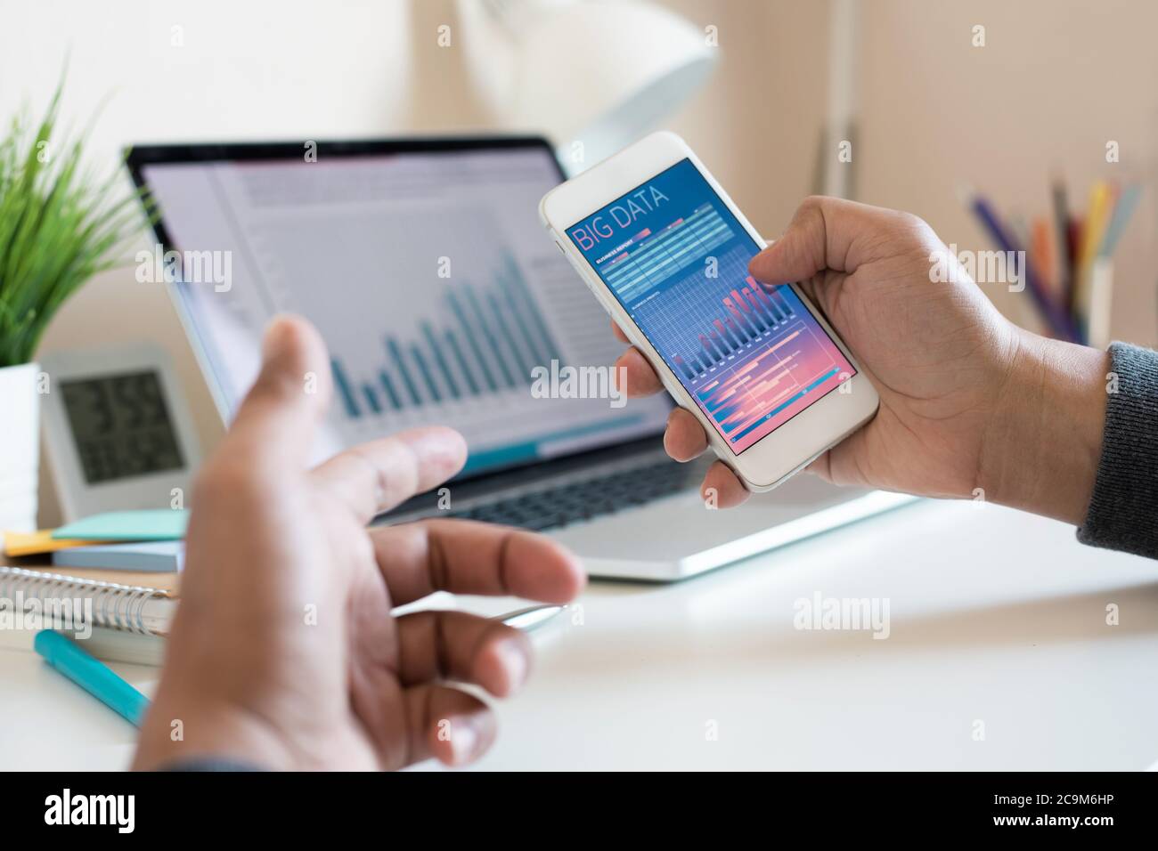 Big data or digital marketing or concepts with young person watching ...