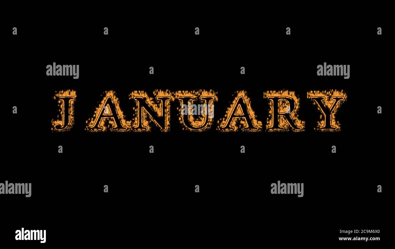 January fire text effect black background. animated text effect with ...