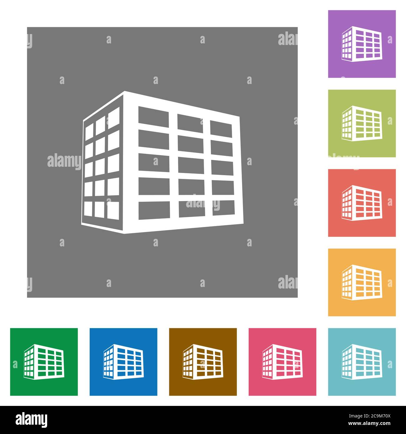 Office block flat icons on simple color square backgrounds Stock Vector ...