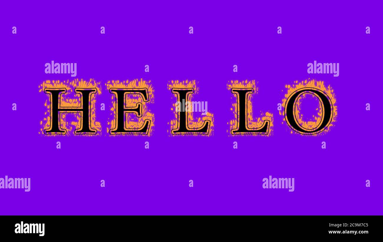 Hello fire text effect violet background. animated text effect with ...