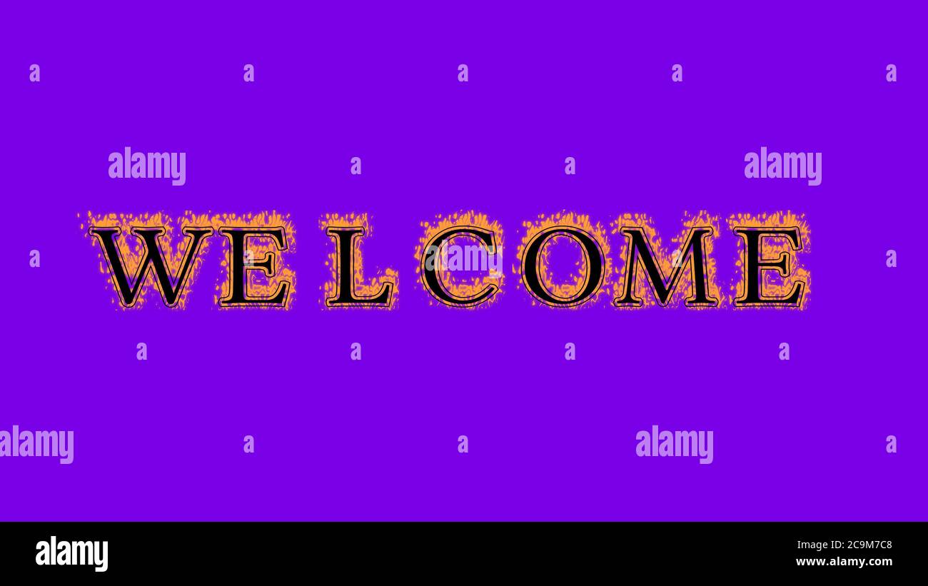 Welcome fire text effect violet background. animated text effect with ...