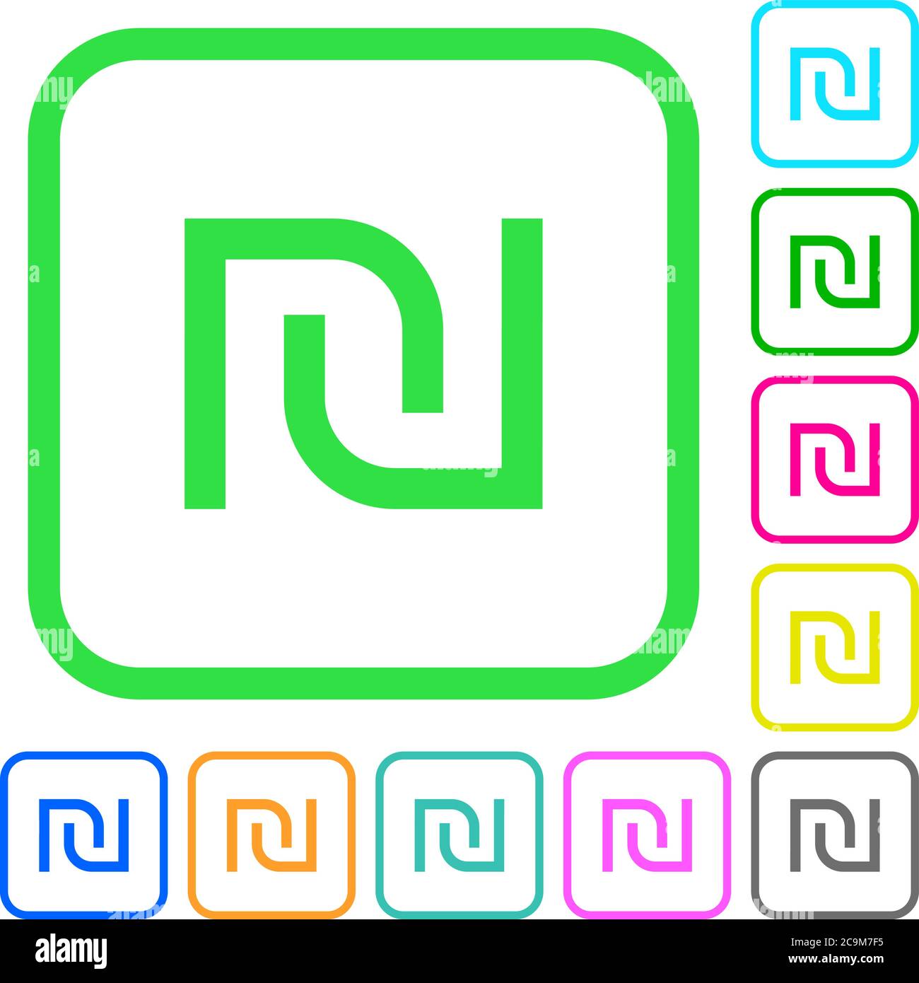 Israeli new Shekel sign vivid colored flat icons in curved borders on ...