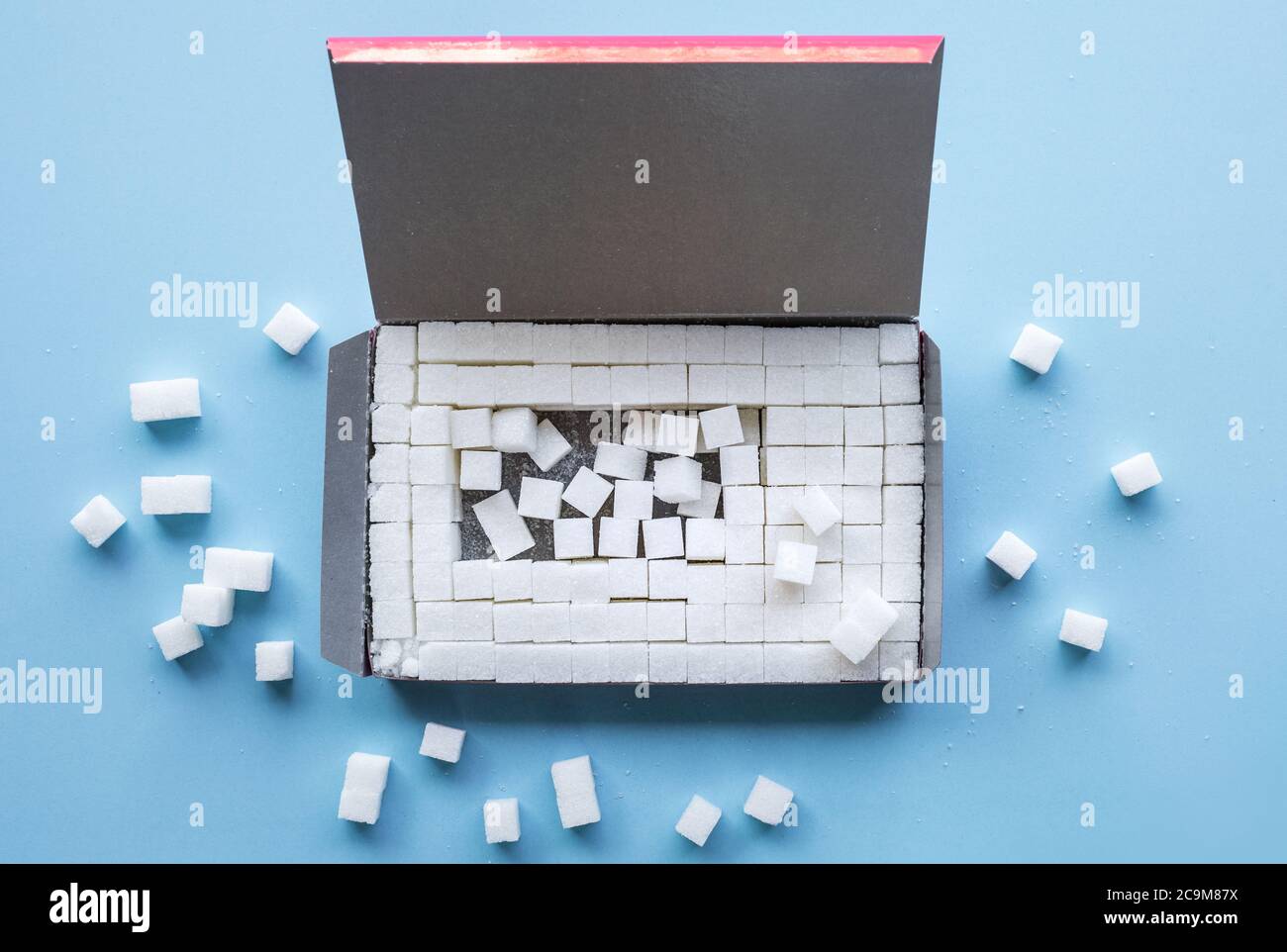 Group of sugar on box on color background.sweet and healthy concepts ...