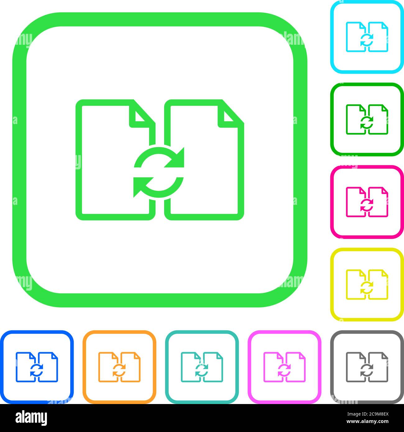 Swap documents vivid colored flat icons in curved borders on white ...