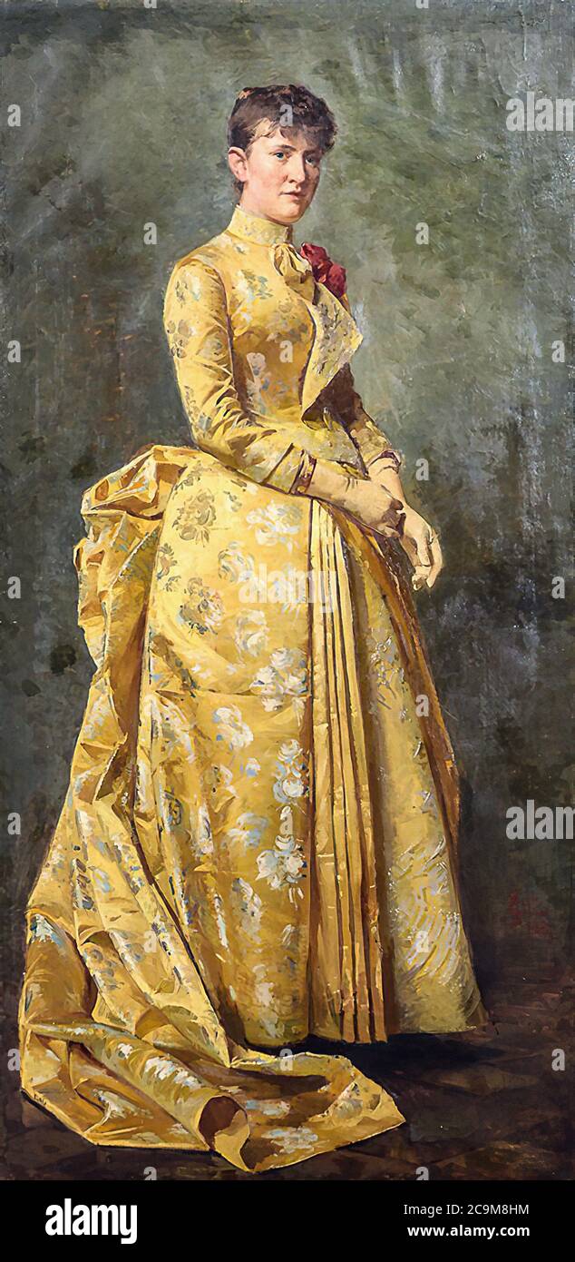 Henningsen Erik - Portrait of Anna Helene Eybe in Yellow Evening Dress ...