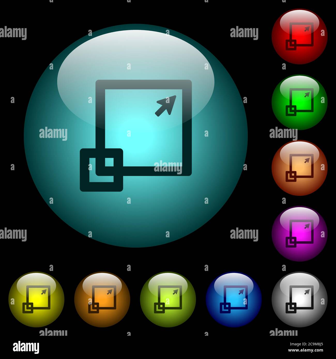 Maximize window icons in color illuminated spherical glass buttons on ...