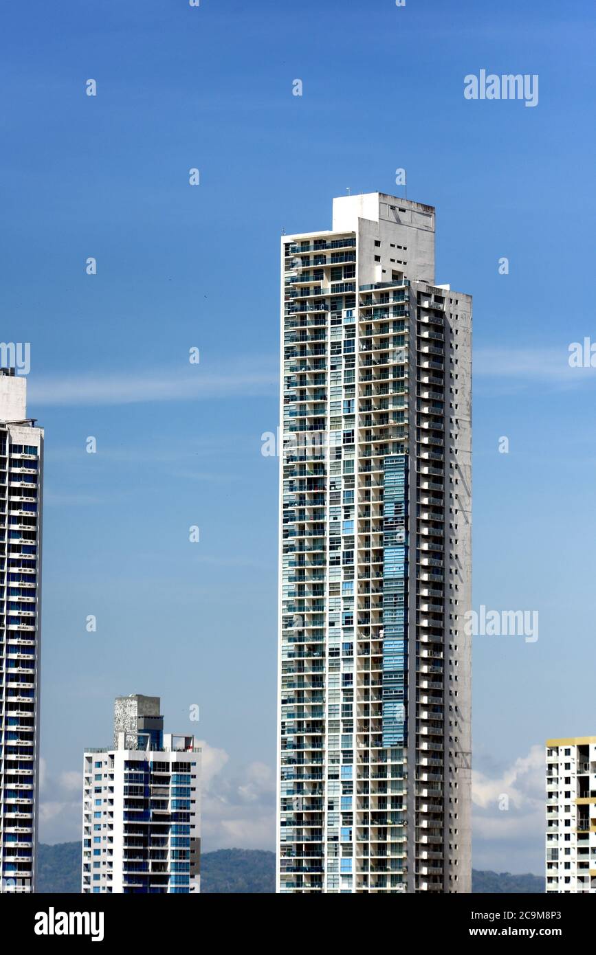 Tall apartment buildings adorn the modern coastal belt of Panama City ...