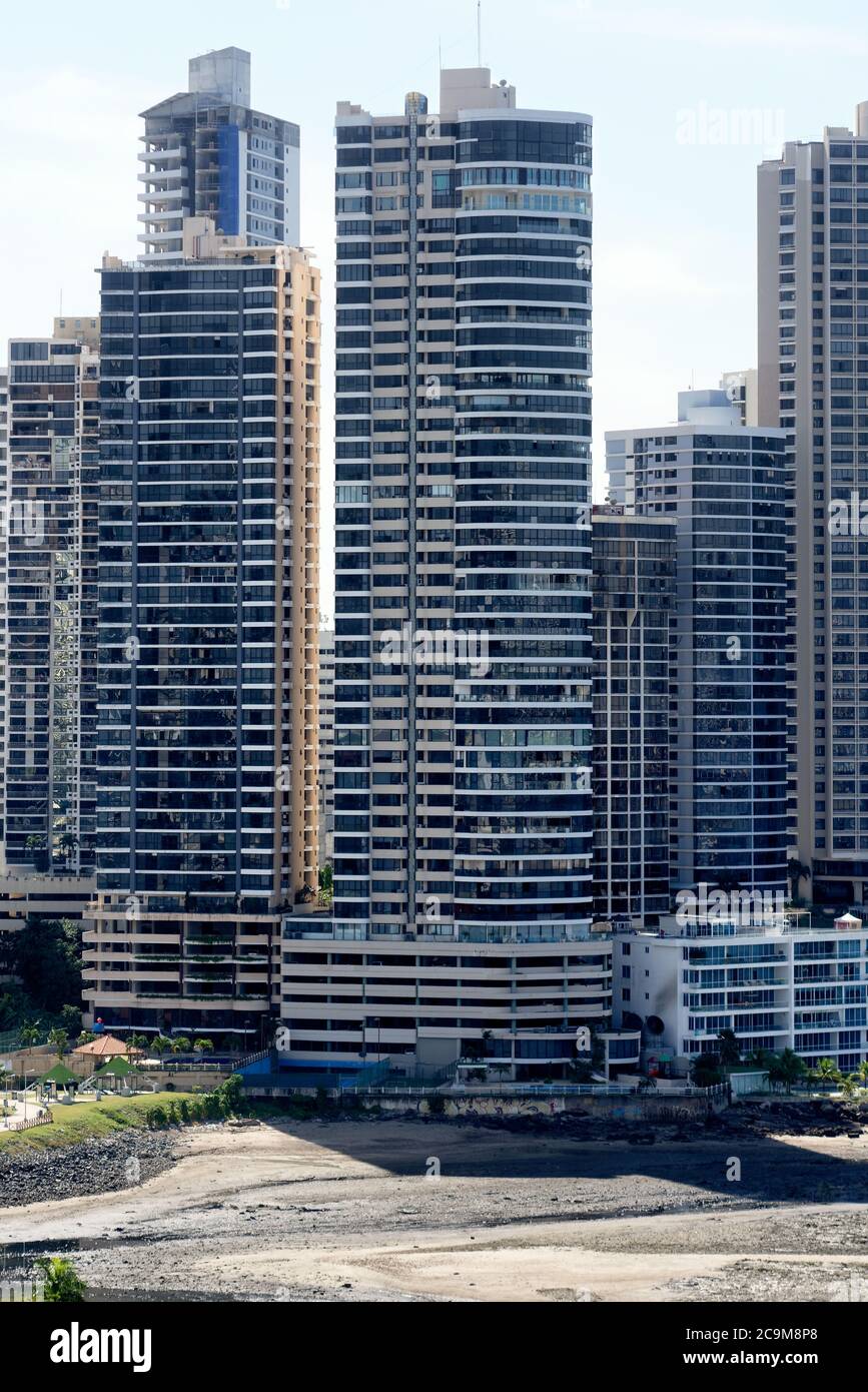 Tall apartment buildings adorn the modern coastal belt of Panama City ...