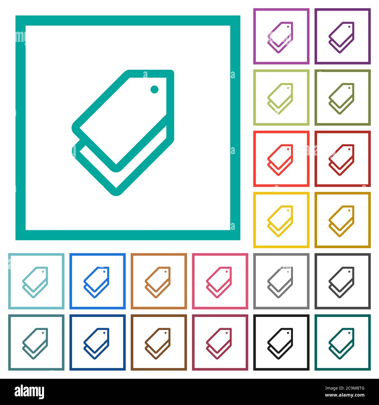 Multiple tags flat color icons with quadrant frames on white background ...