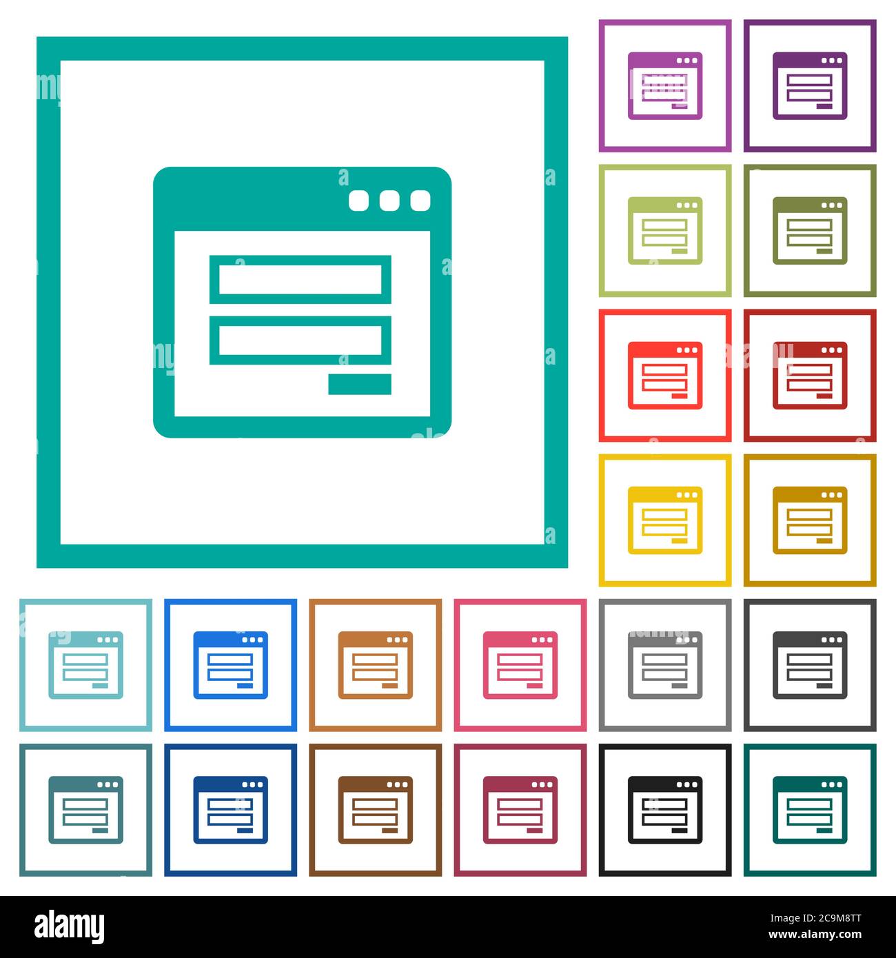 Login window flat color icons with quadrant frames on white background ...