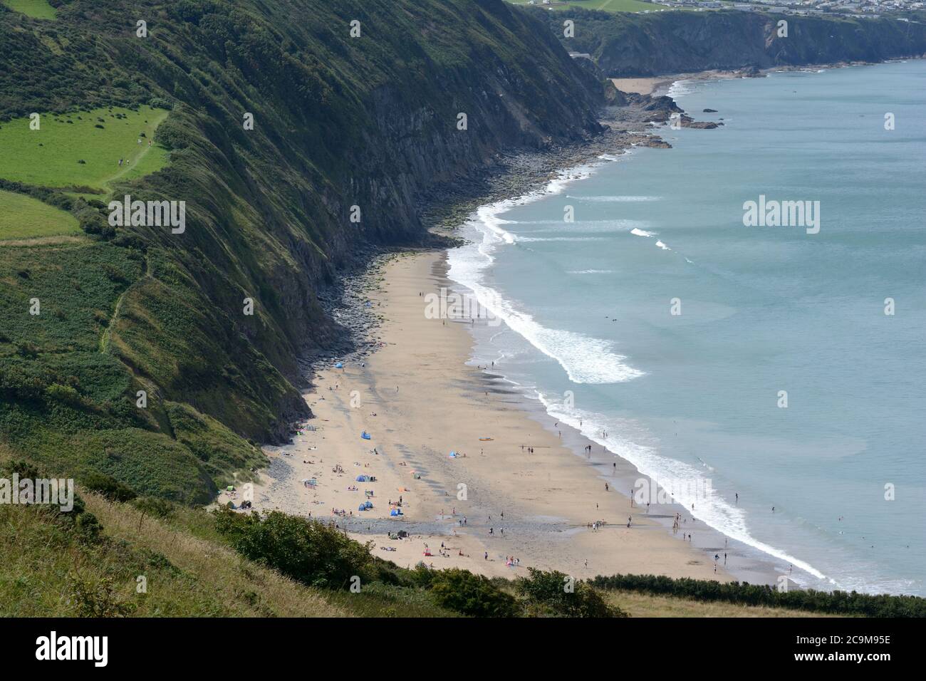 Sandy Penbryn Beach from the Wales Coast Path Ceredigion Wales Cymru UK ...