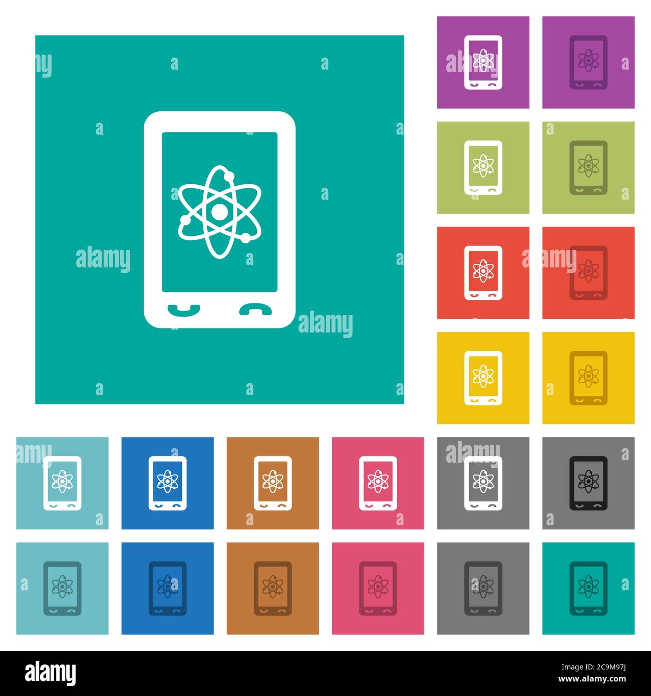 Mobile science multi colored flat icons on plain square backgrounds ...