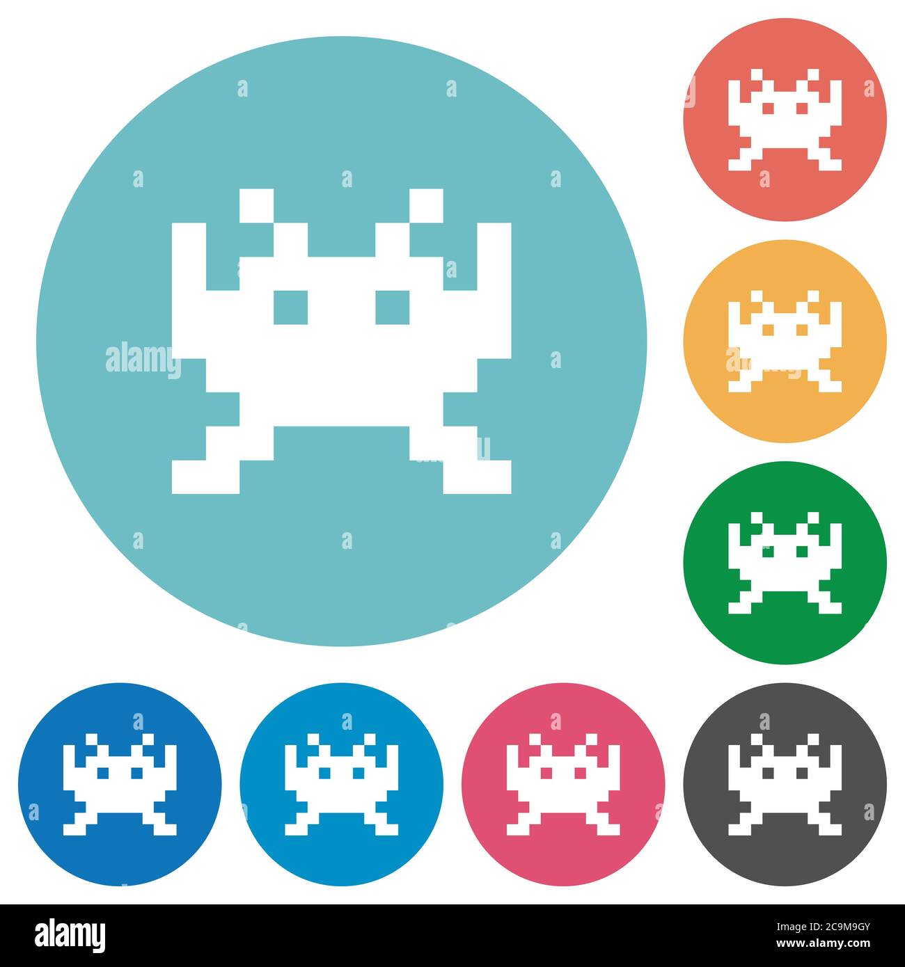 Video Game Flat White Icons On Round Color Backgrounds Stock Vector Image And Art Alamy