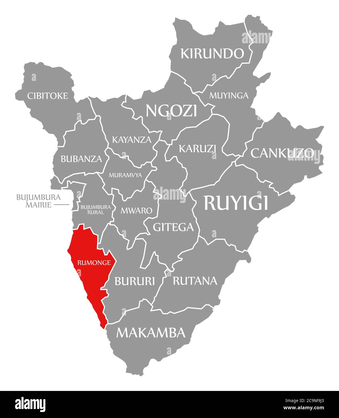 Rumonge red highlighted in map of Burundi Stock Photo - Alamy