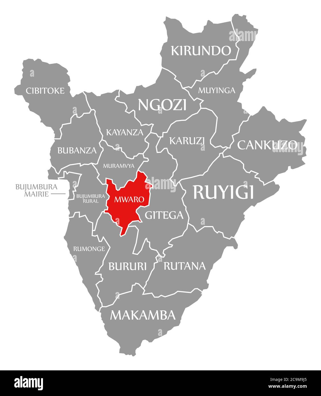 Mwaro red highlighted in map of Burundi Stock Photo - Alamy