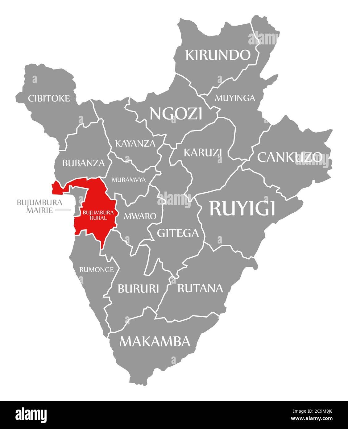 Bujumbura Rural red highlighted in map of Burundi Stock Photo - Alamy
