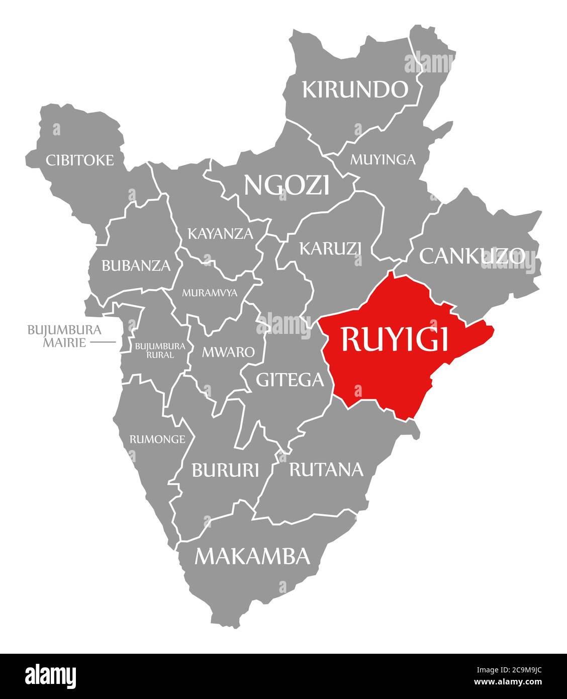 Ruyigi red highlighted in map of Burundi Stock Photo - Alamy