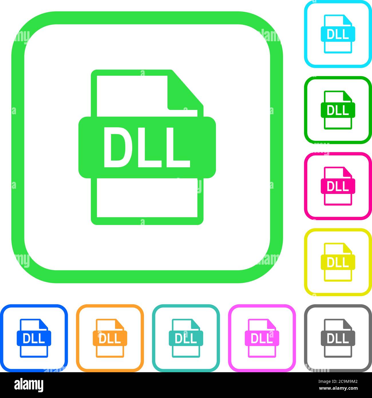 DLL file format vivid colored flat icons in curved borders on white ...