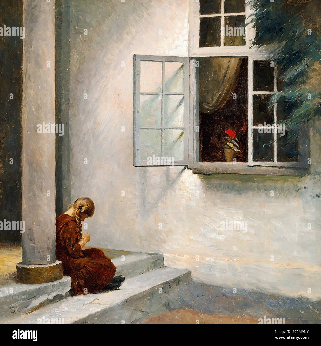 Ilsted Peter - Little Girl by a Pillar at Liselund - Danish School ...