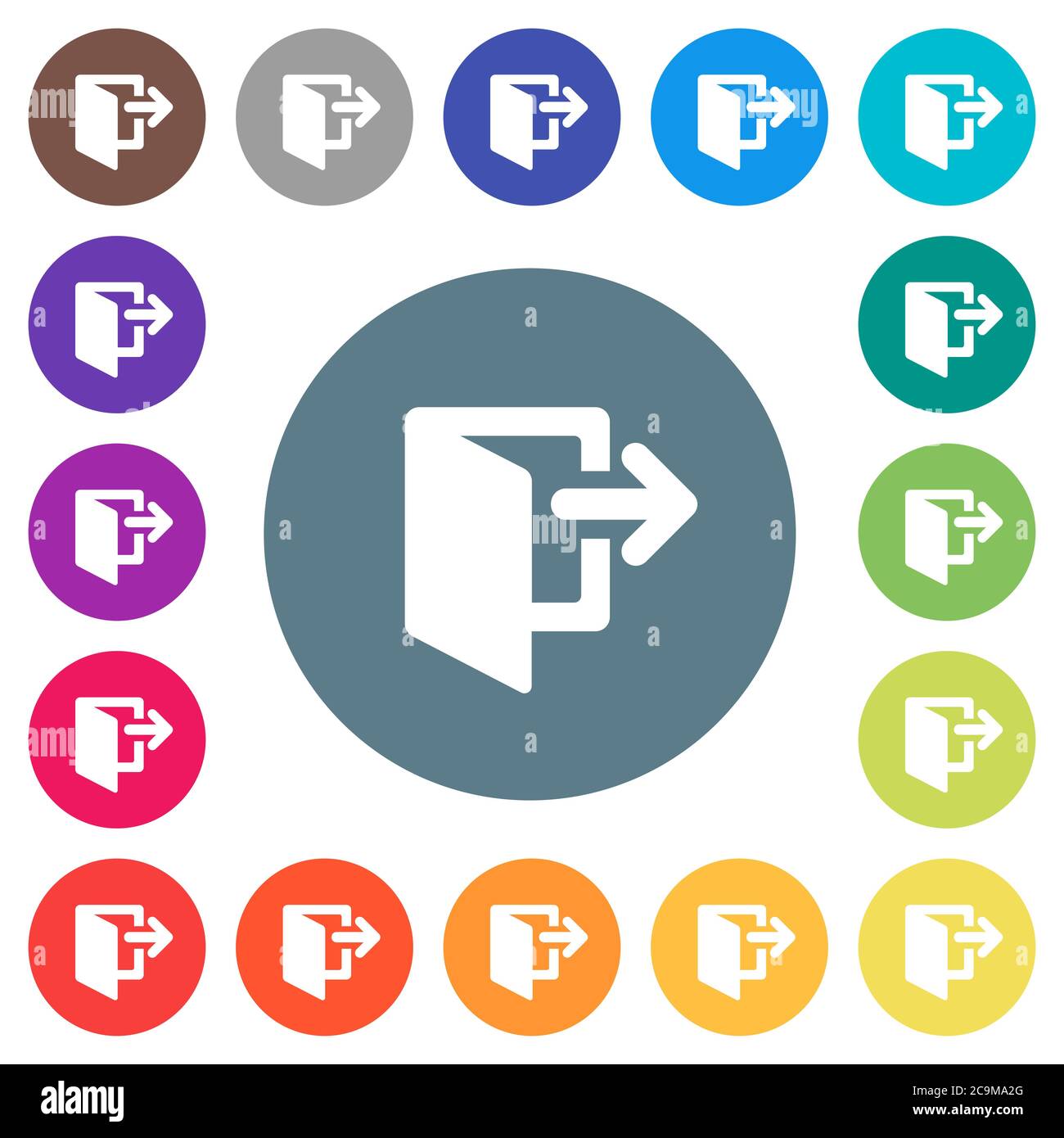 Exit flat white icons on round color backgrounds. 17 background color ...