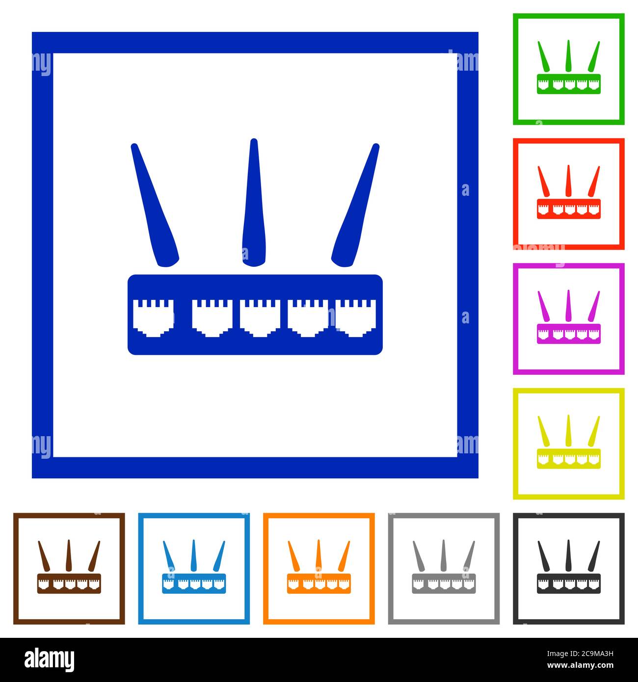 Wireless router flat color icons in square frames on white background ...
