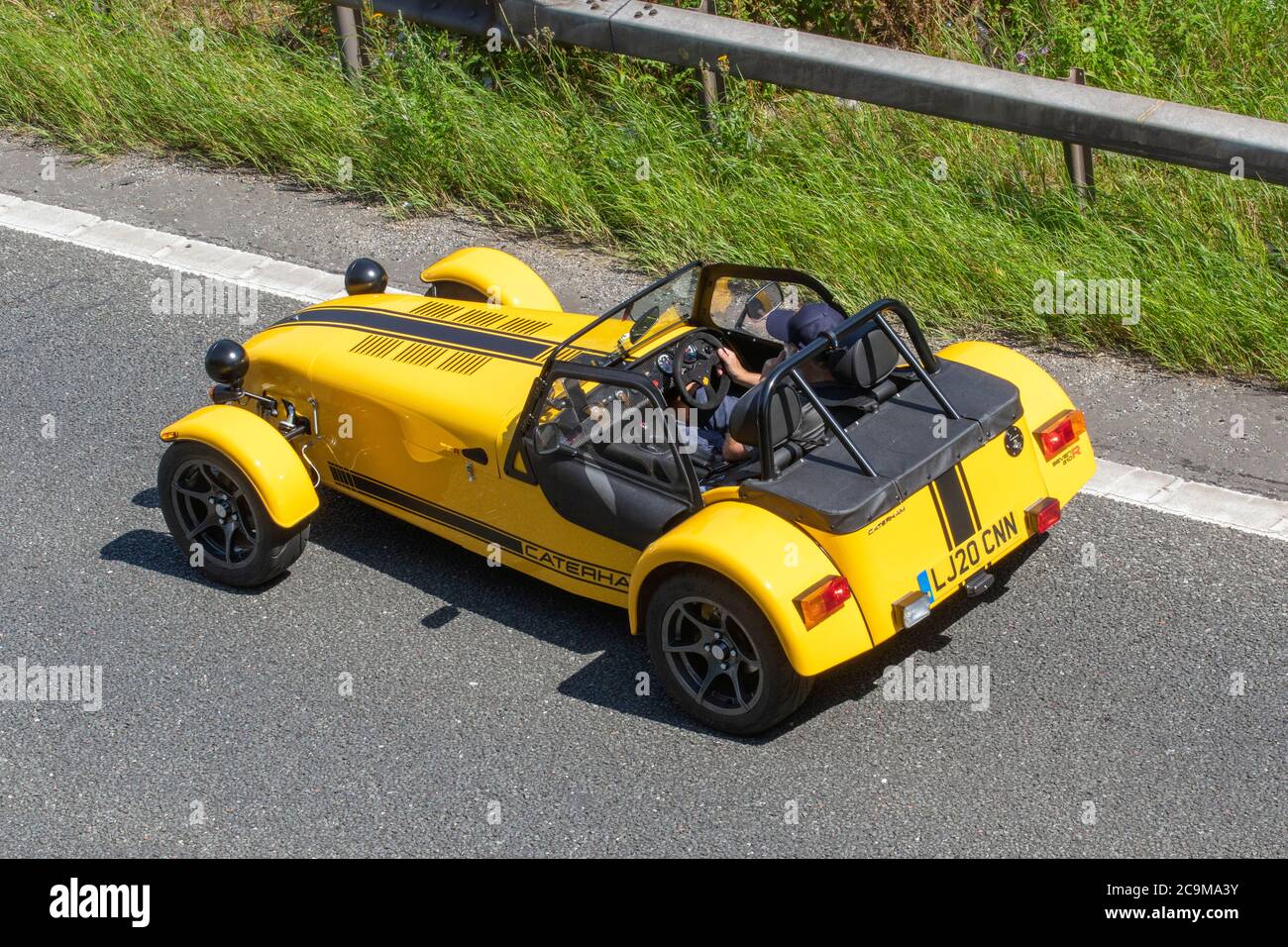 2020 Yellow Caterham from above; Vehicular traffic moving vehicles ...
