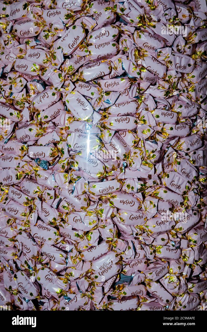 Vantaa, Finland - 9 July 2020: Geisha candies in Fazer Experience ...