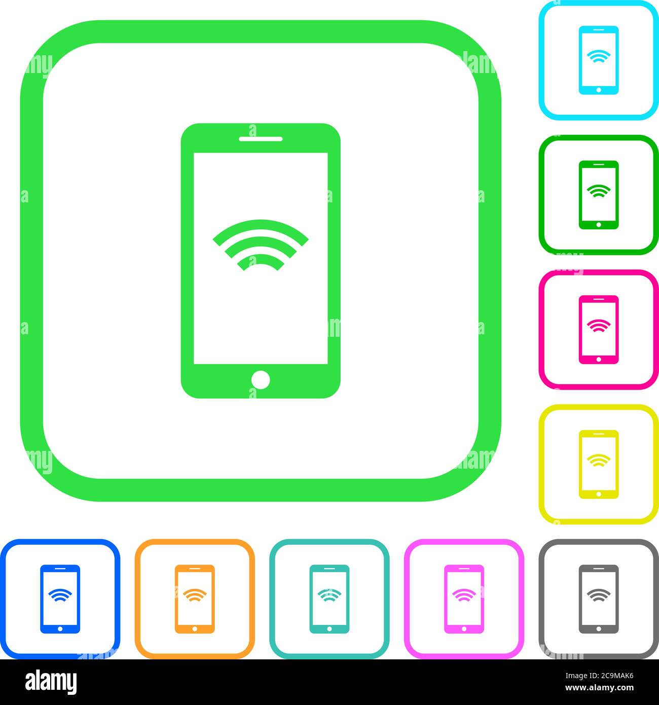 Cellphone with wireless network symbol vivid colored flat icons in ...