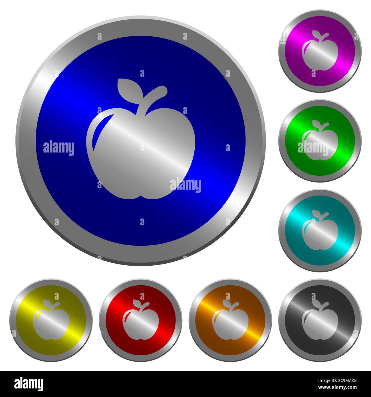 Apple icons on round luminous coin-like color steel buttons Stock ...
