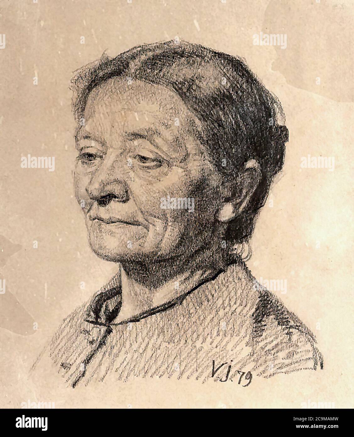 Johansen Viggo - Portrait of an Old Nana - Danish School - 19th and ...