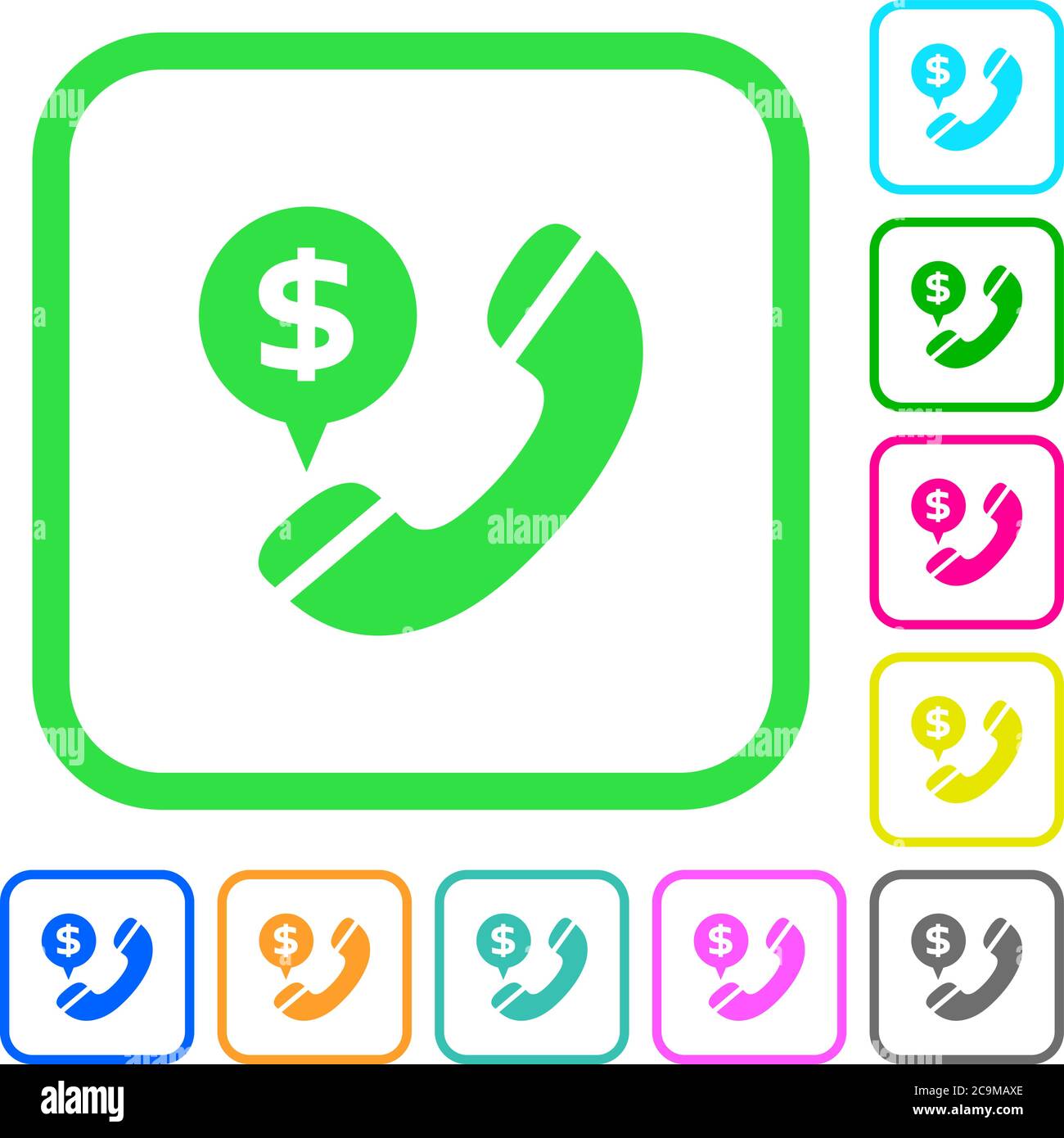 Dollar commercial call vivid colored flat icons in curved borders on ...