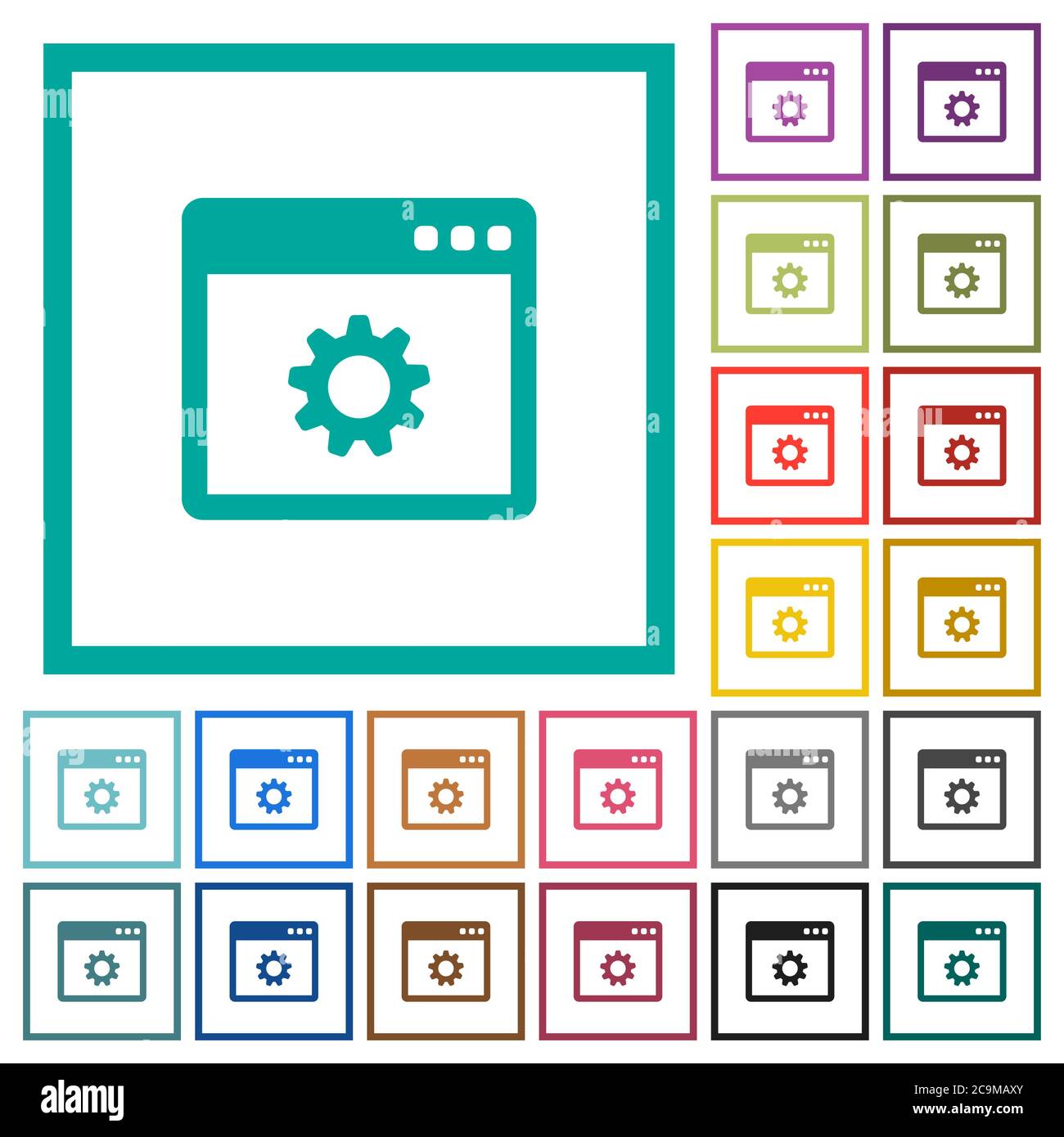 Application Settings Flat Color Icons With Quadrant Frames On White