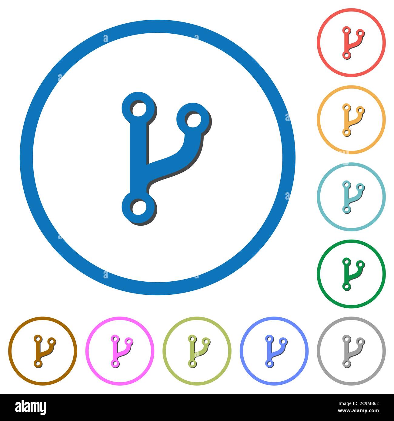 Code fork flat color vector icons with shadows in round outlines on ...