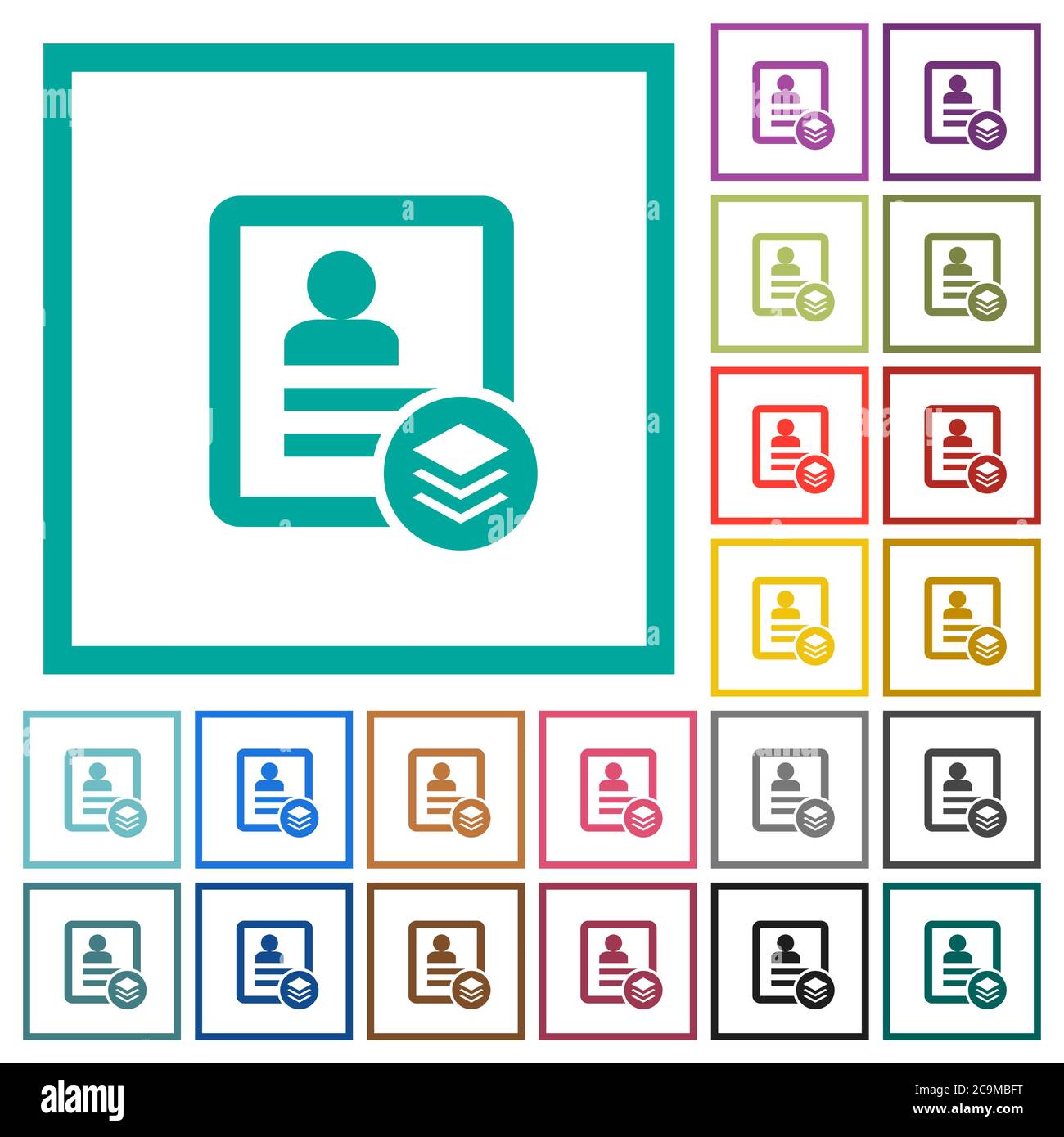 Multiple contacts flat color icons with quadrant frames on white ...