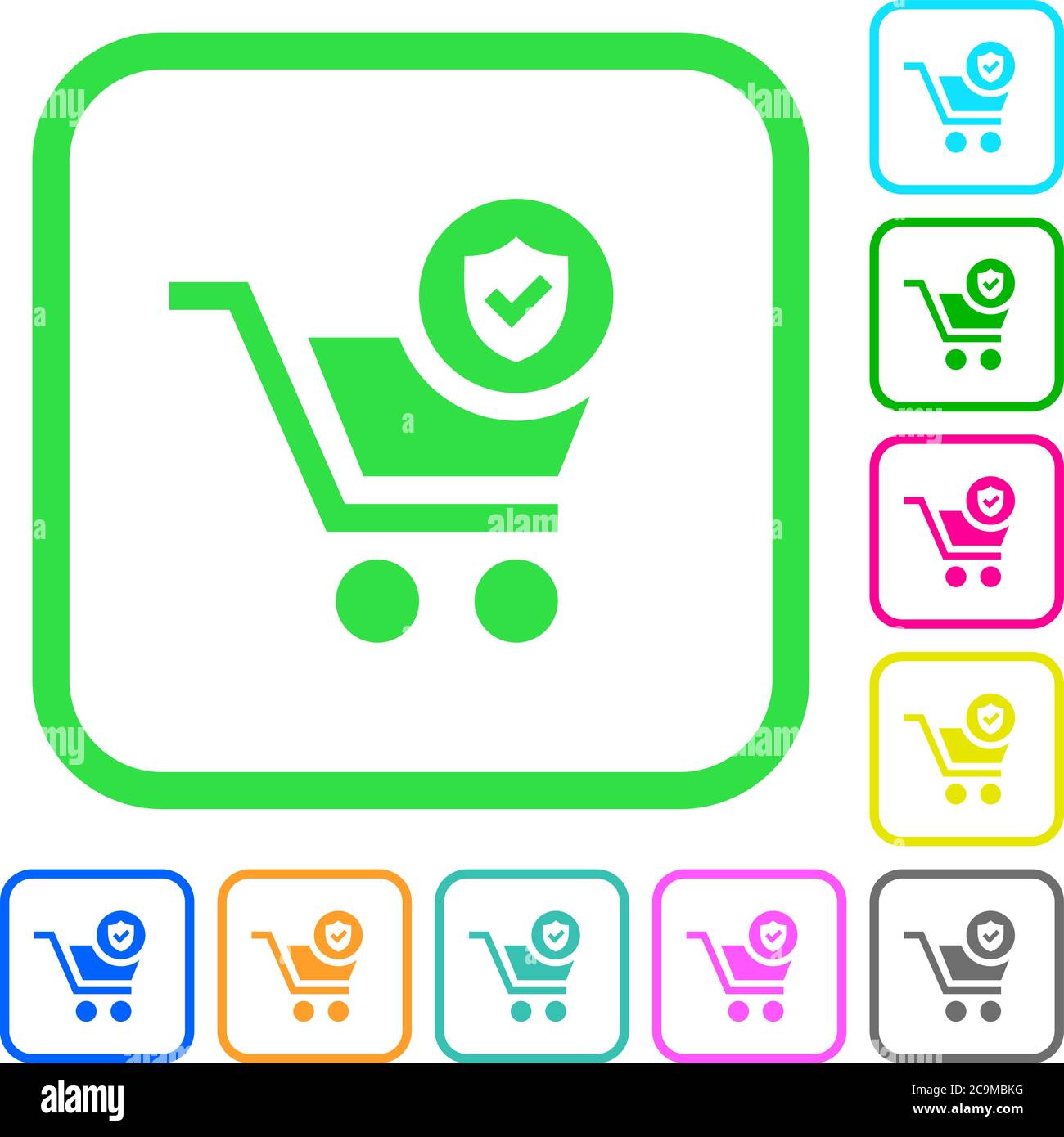 Secure shopping vivid colored flat icons in curved borders on white ...