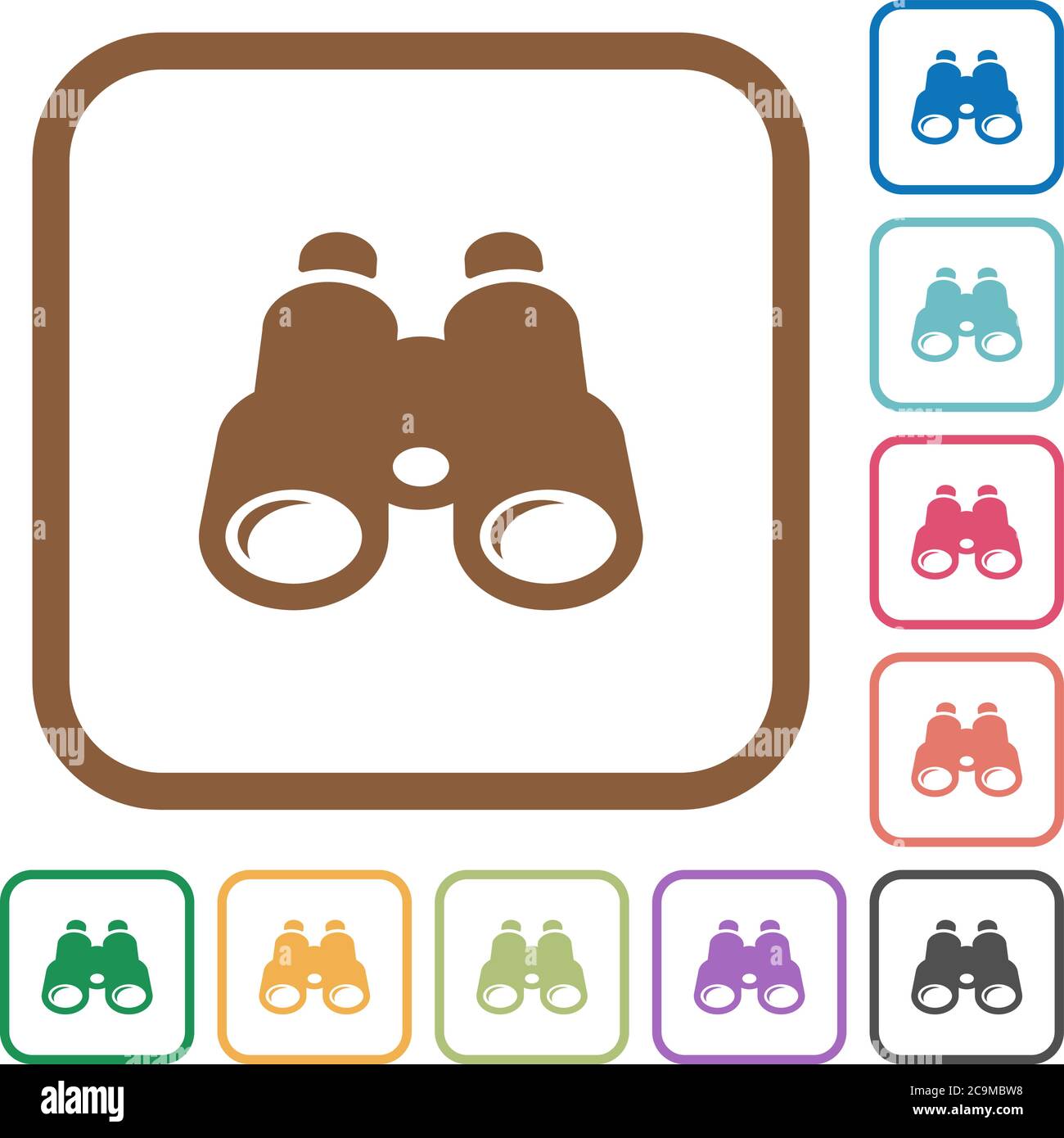 Binoculars simple icons in color rounded square frames on white ...