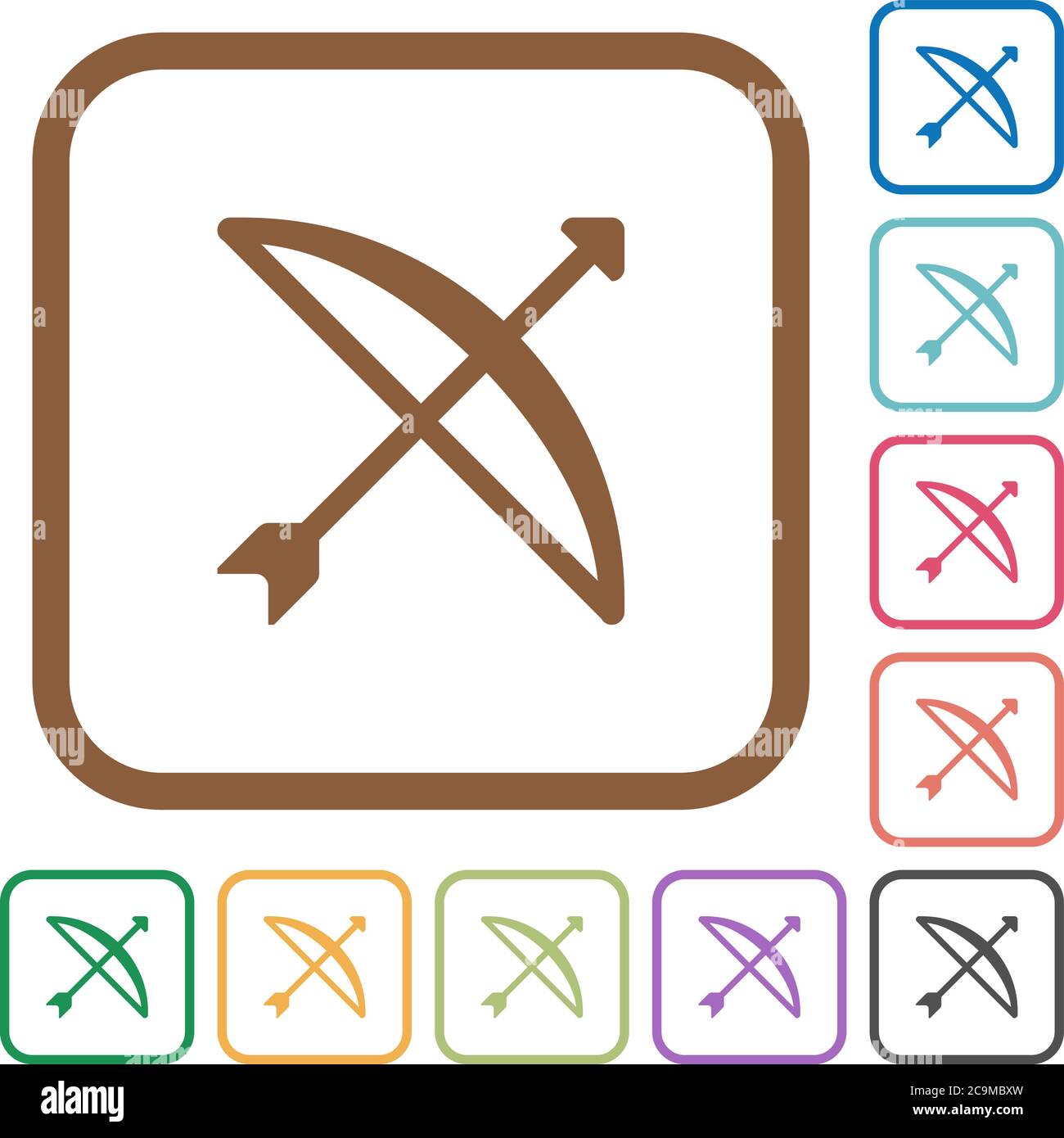 Bow with arrow simple icons in color rounded square frames on white ...