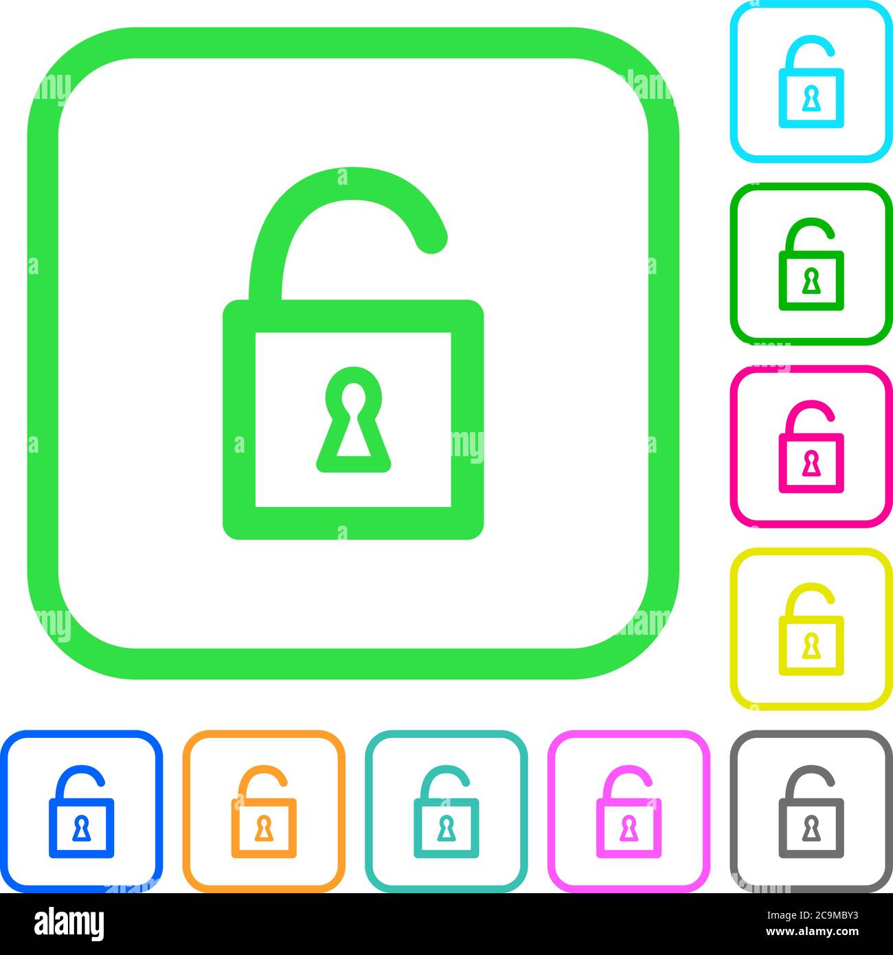 Unlocked padlock with keyhole vivid colored flat icons in curved ...