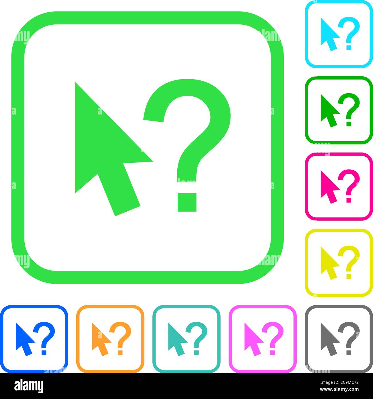 Help cursor vivid colored flat icons in curved borders on white ...