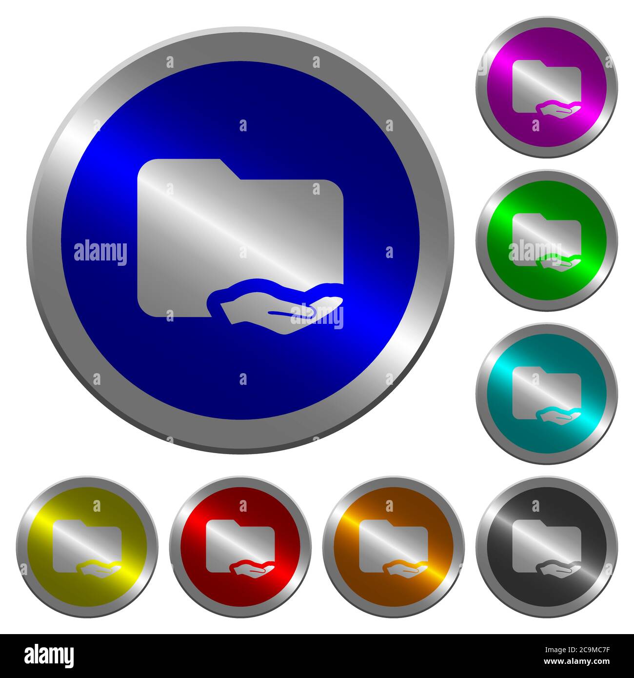 Shared folder icons on round luminous coin-like color steel buttons Stock Vector Image & Art - Alamy