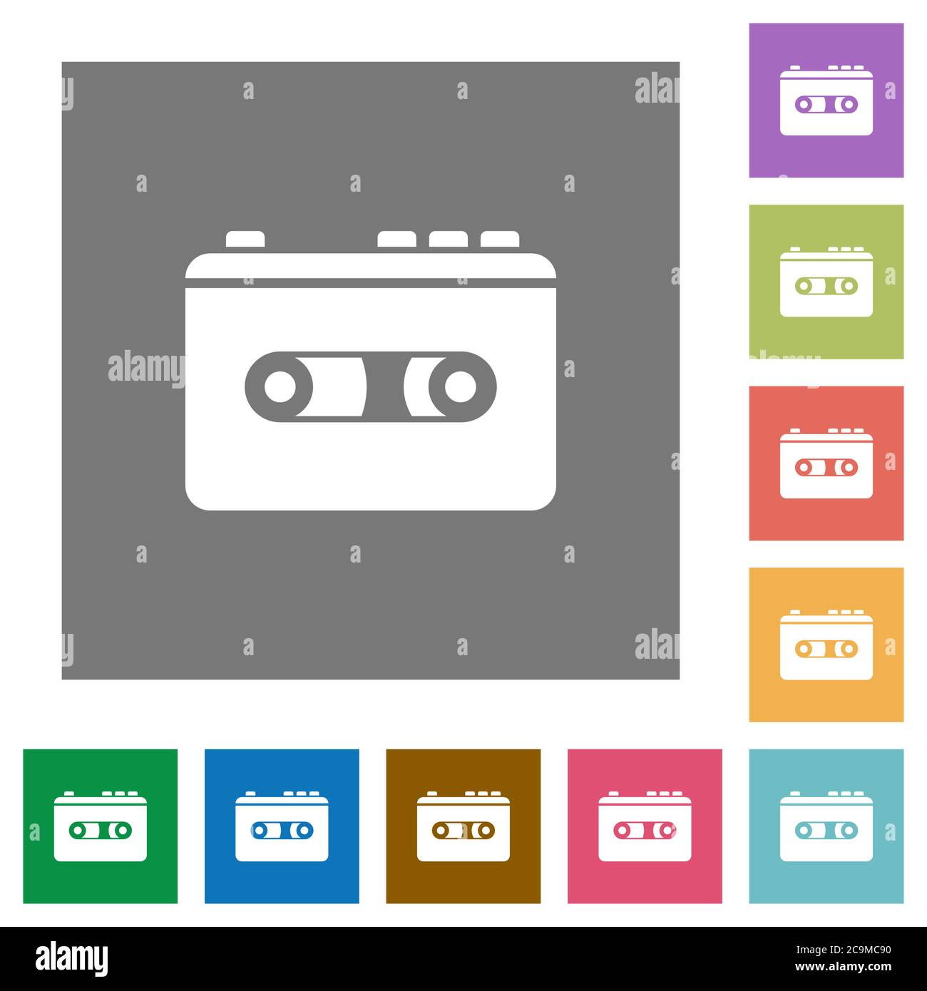 Vintage retro walkman flat icons on simple color square backgrounds ...