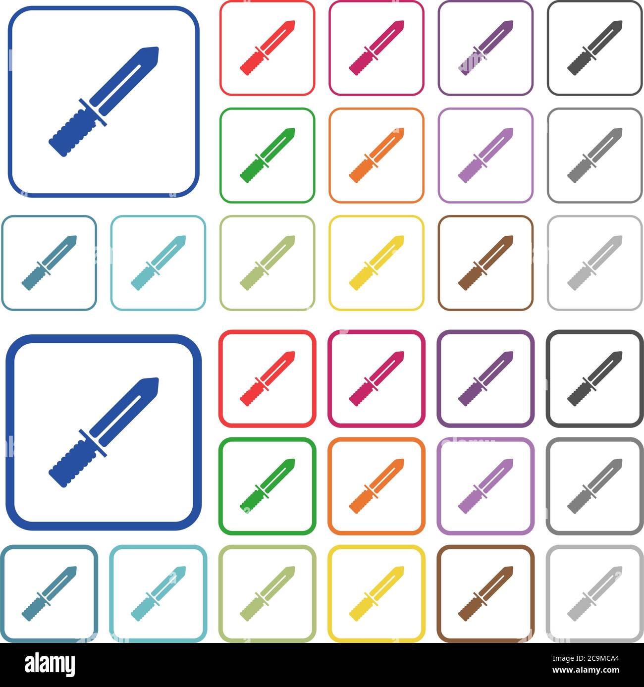 Knife color flat icons in rounded square frames. Thin and thick ...