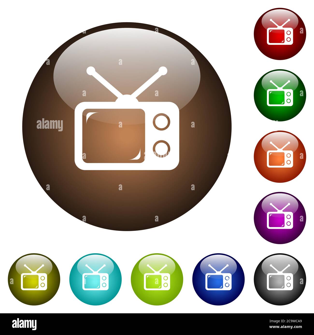 Vintage retro television white icons on round color glass buttons Stock ...
