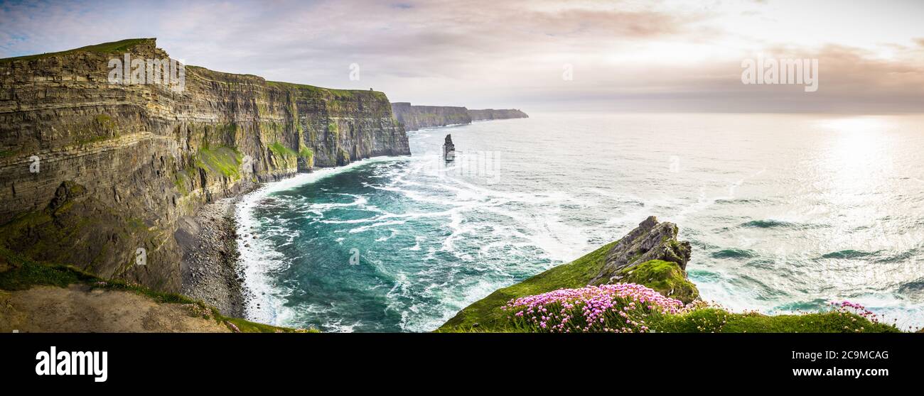 Cliffs of Moher Panorama in Ireland Sea, Ocean, Coast, Atlantic, Rock ...